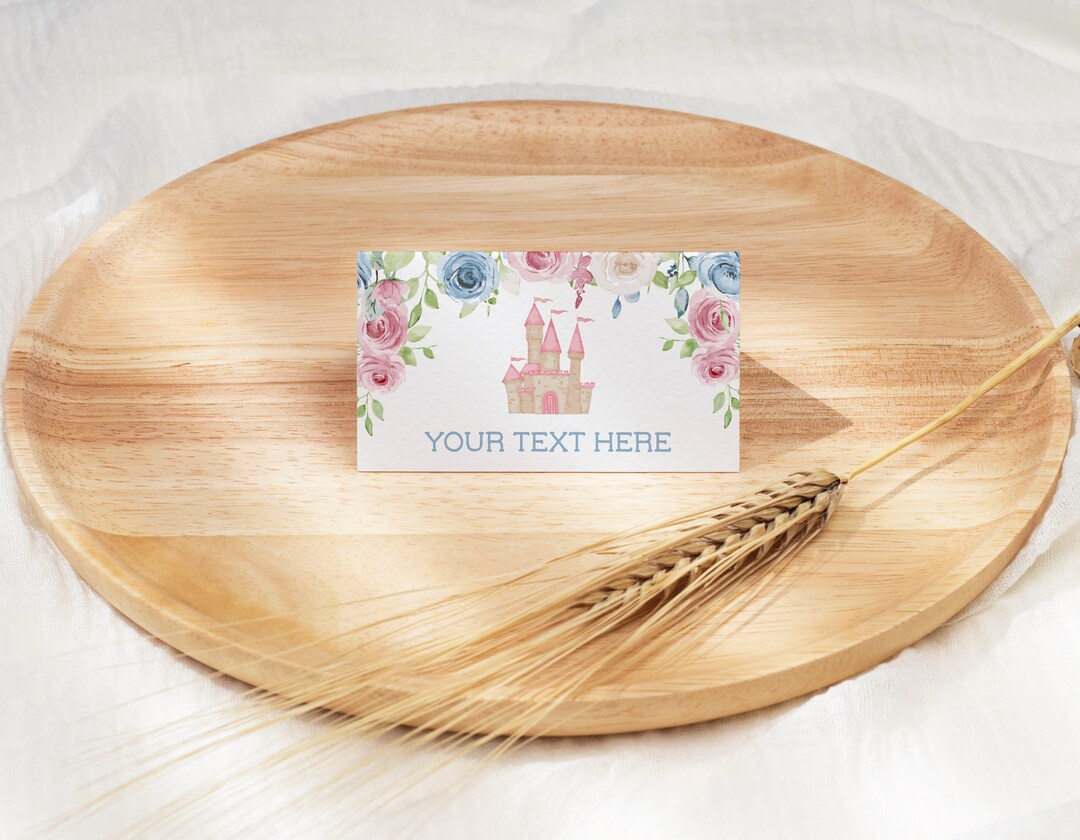 Princess Castle Place Card, Girls Birthday Baby Shower Pink Floral ...