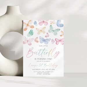 Butterfly Birthday Invitation, Pastel Rainbow Butterfly Party Invite ...
