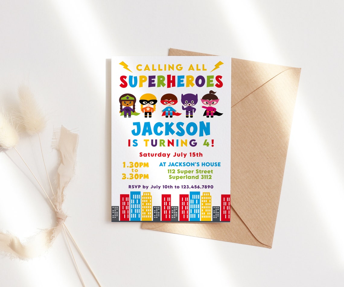 Editable Calling All Superheroes Boys Birthday Invitation - Etsy Australia