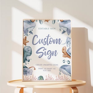 Custom Party Sign, Kids Under the Sea Editable Printable Instant ...
