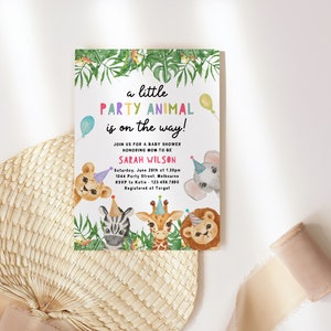 Editable Party Animals Baby Shower Invitation Template, Safari Jungle ...
