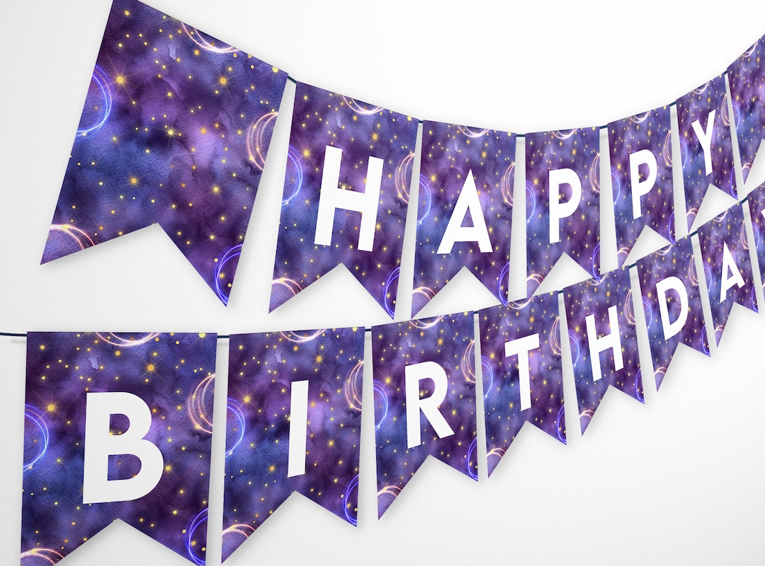 Happy Birthday Banner, Galaxy Outer Space Editable Printable Instant ...
