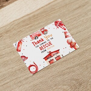 Fire Truck Thank You Card, Fireman Editable Template Printable Instant ...