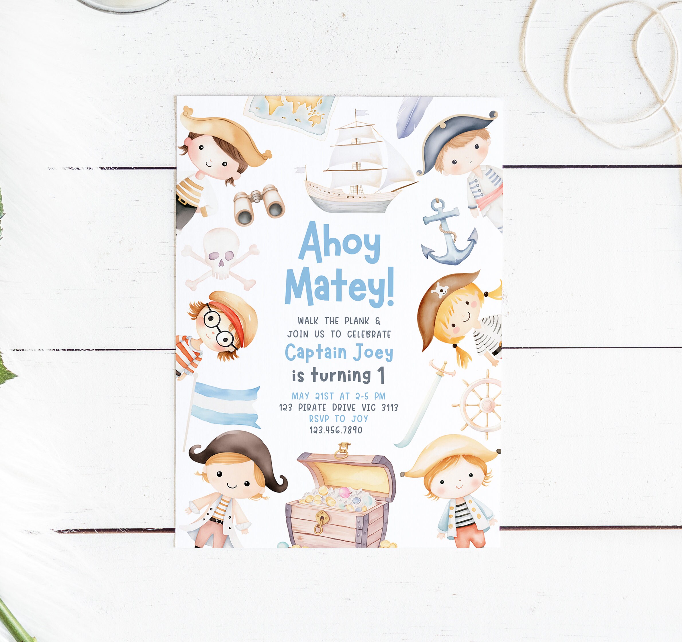 Pirate Birthday Invitation for Boys, Editable Pirate Ship Treasure Ahoy ...