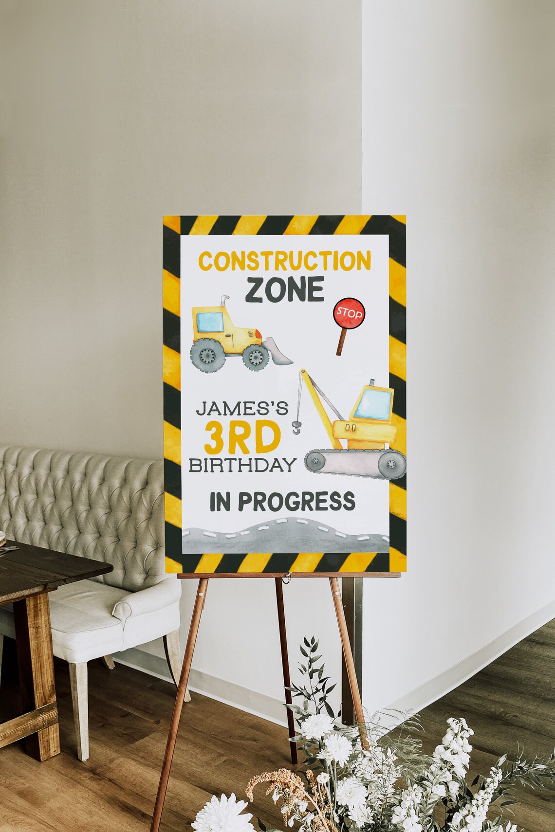 Editable Construction Welcome Sign, Digger Crane Dump Truck Birthday ...