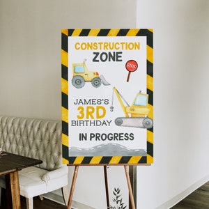 Editable Construction Welcome Sign, Digger Crane Dump Truck Birthday ...