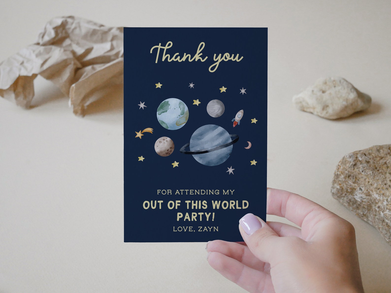 Space Birthday Thank You Card Astronaut Planets Outer Space Party ...