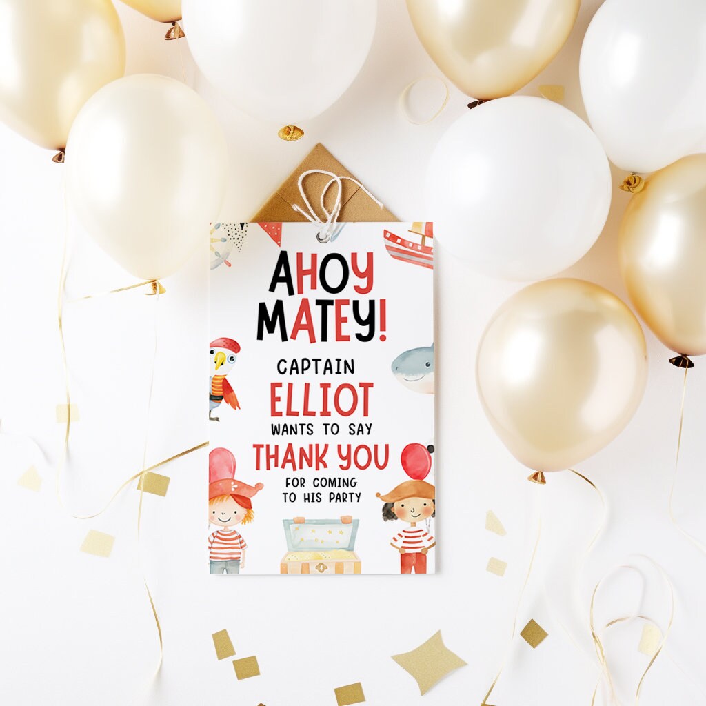 Ahoy Matey Thank You Tag, Editable Template Printable Download Birthday ...