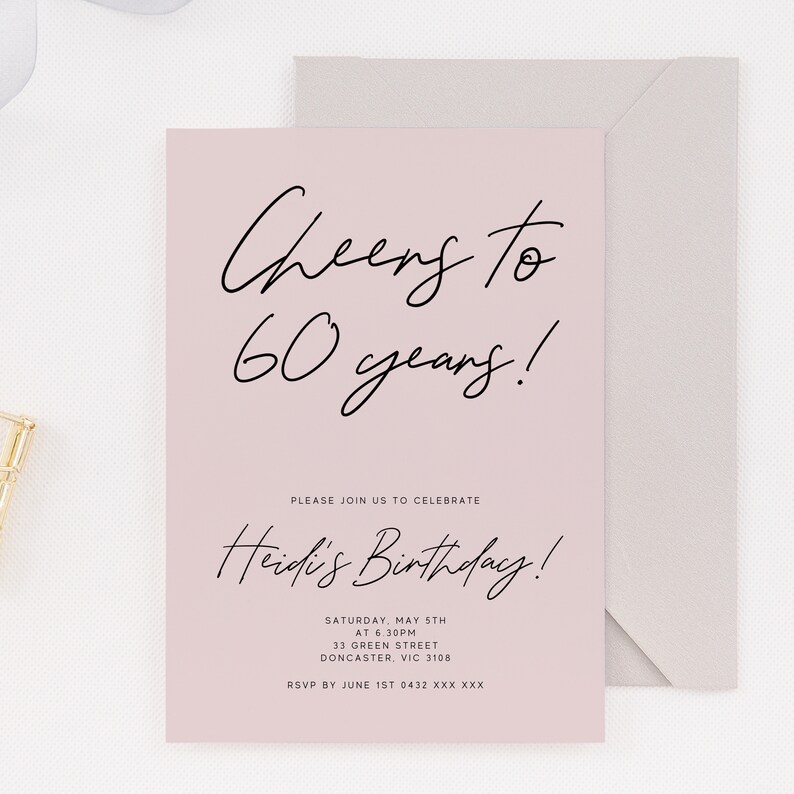 Editable Pink 60th Birthday Party Invitation Download - Etsy
