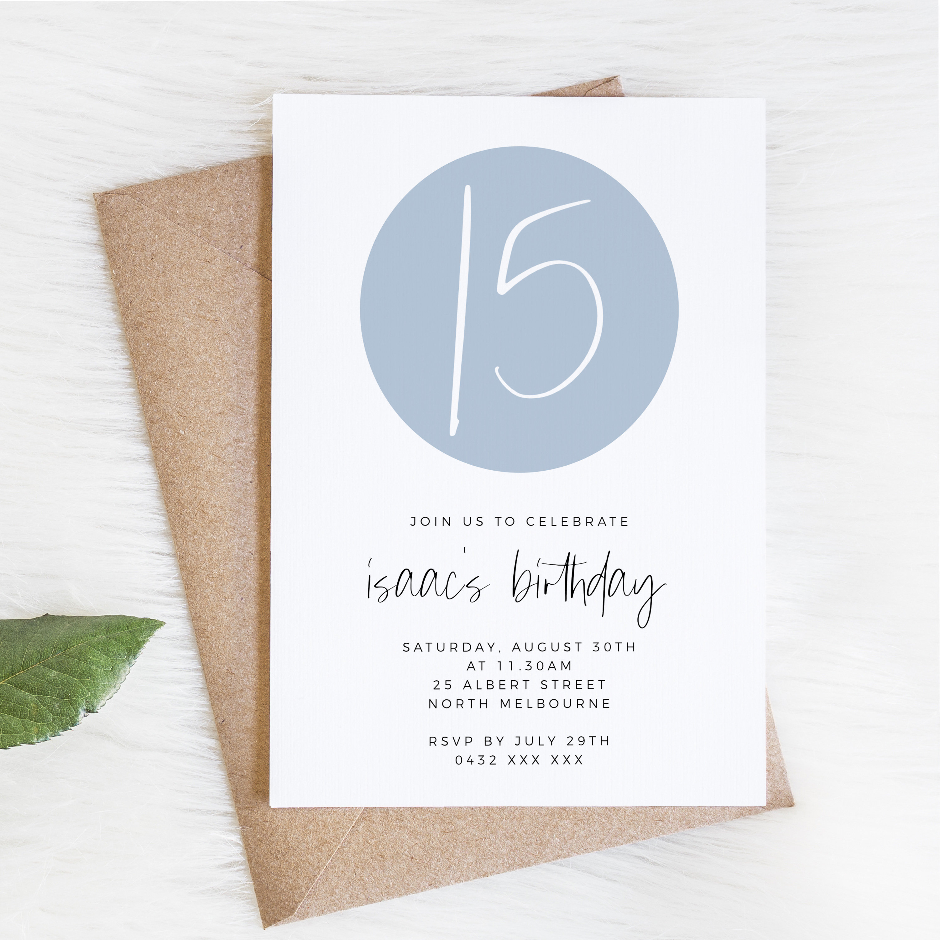 Editable Blue 15th Birthday Party Invitation Download - Etsy Australia