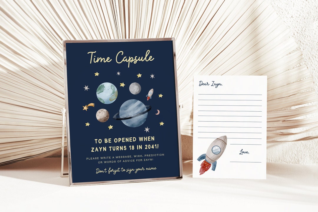 Editable Outer Space Time Capsule 1st Birthday Party Astronaut Planets ...