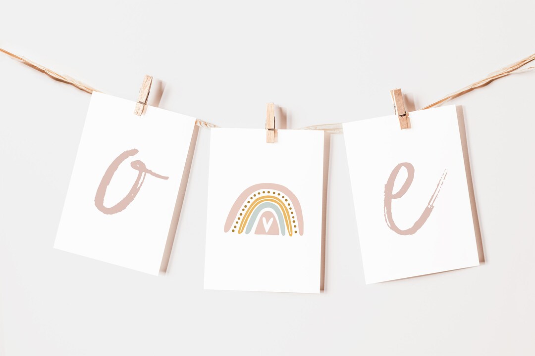 Editable Pastel Rainbow Banner First Birthday Editable Modern Rainbow ...