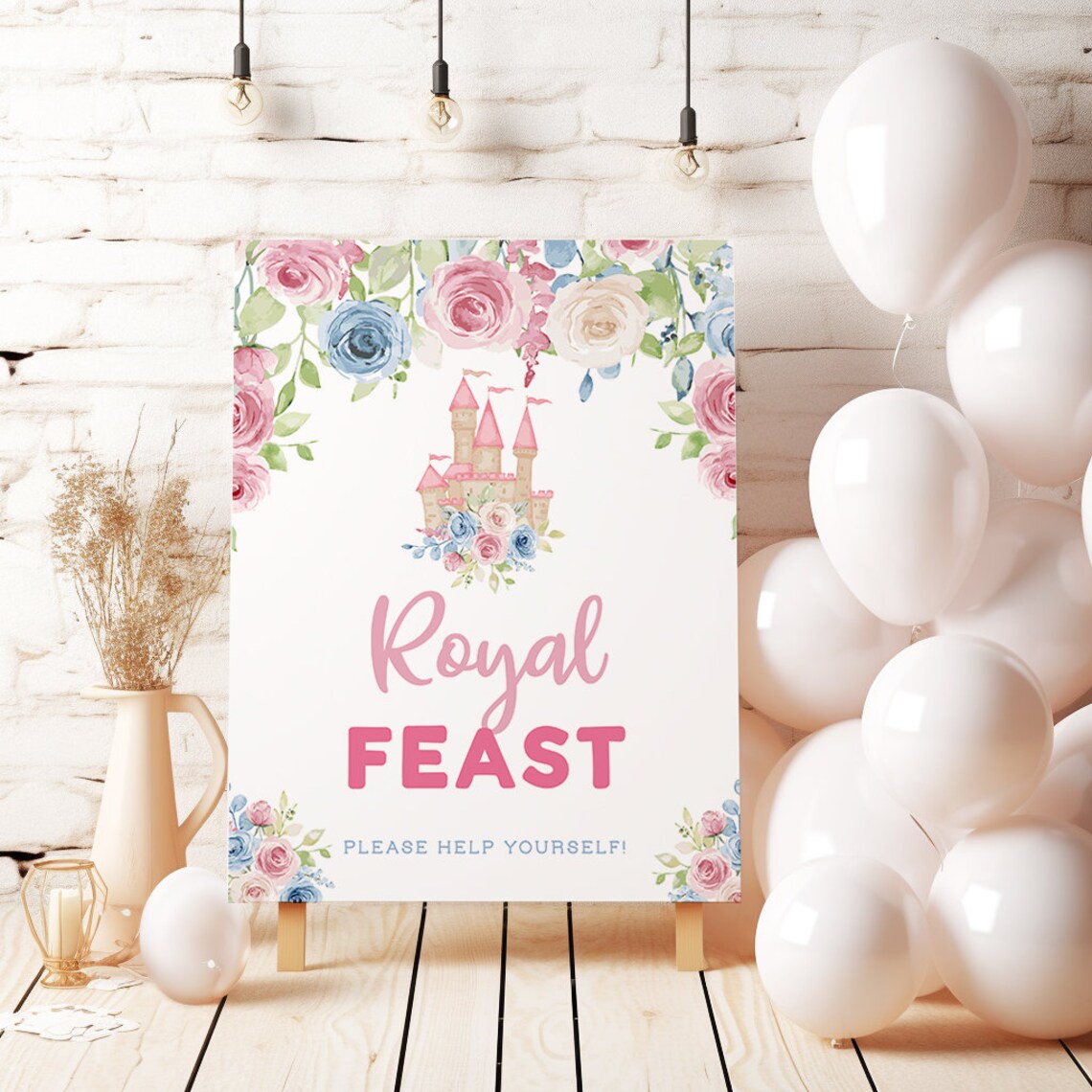 Princess Party Food Table Sign, 8x10 Custom Girls Royal Pink Floral ...