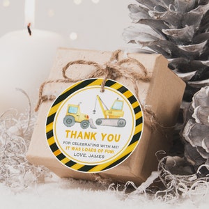 Editable Construction Birthday Circle Favor Tags Personalized ...