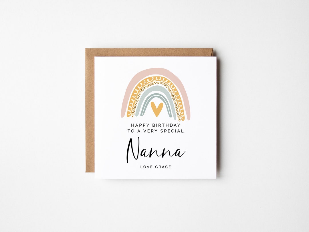 Happy Birthday Nanna Card - Pastel Rainbow Editable Template, Printable ...