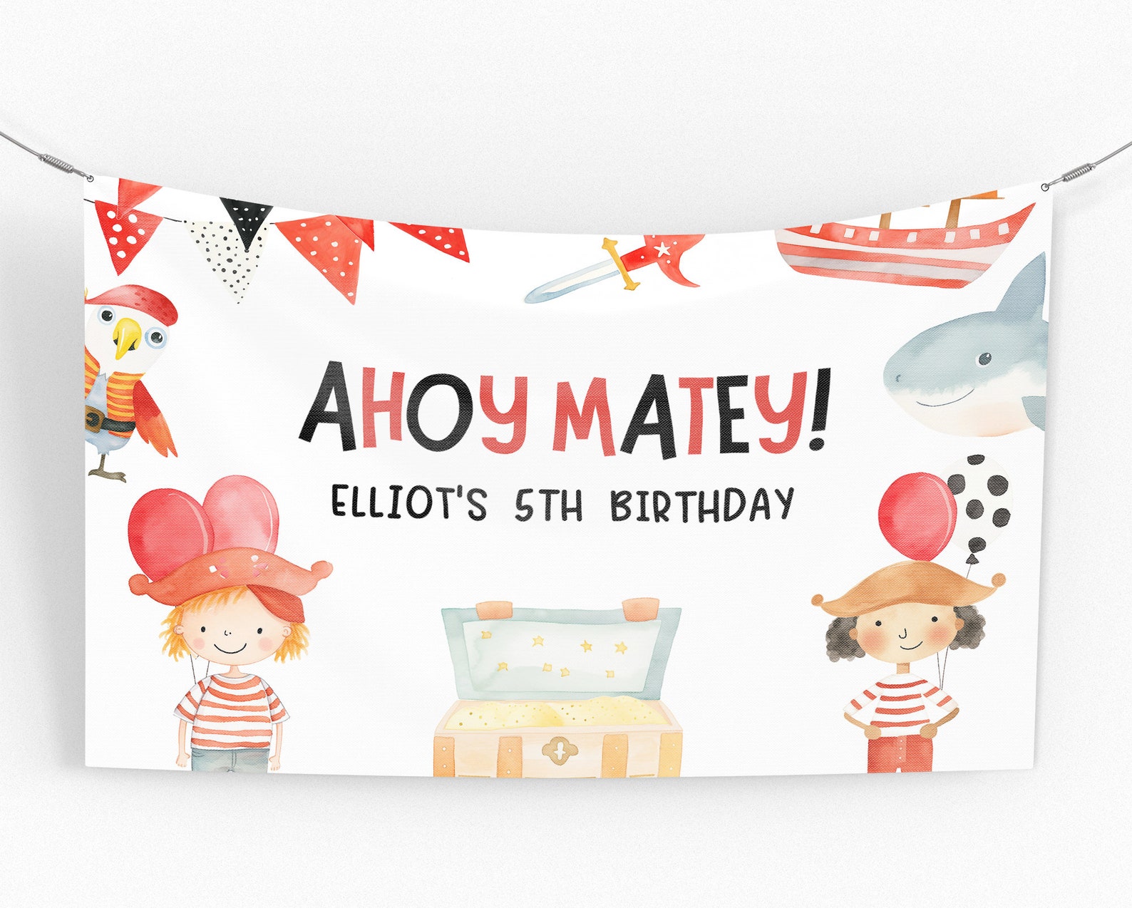 Pirate Backdrop Banner, Editable Template Printable Instant Download ...