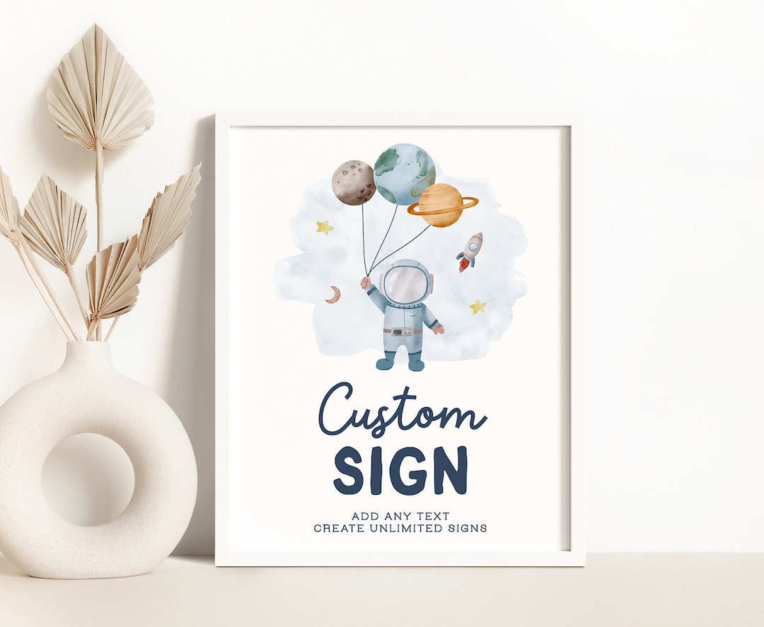 Editable Space Birthday Party Sign Astronaut Galaxy Planet Outer Space ...