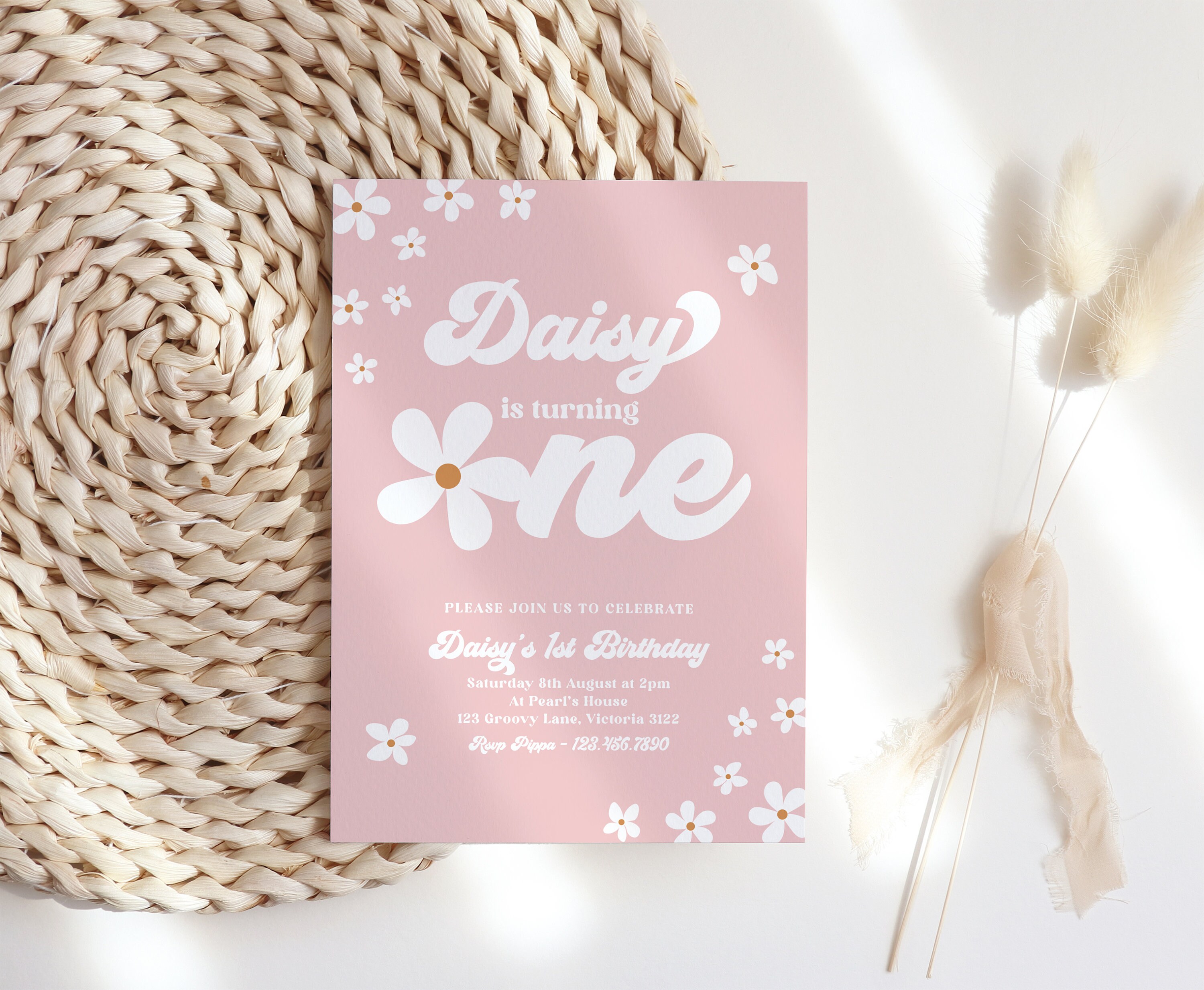 Daisy Birthday Invitation Template, Editable Printable Instant Download ...