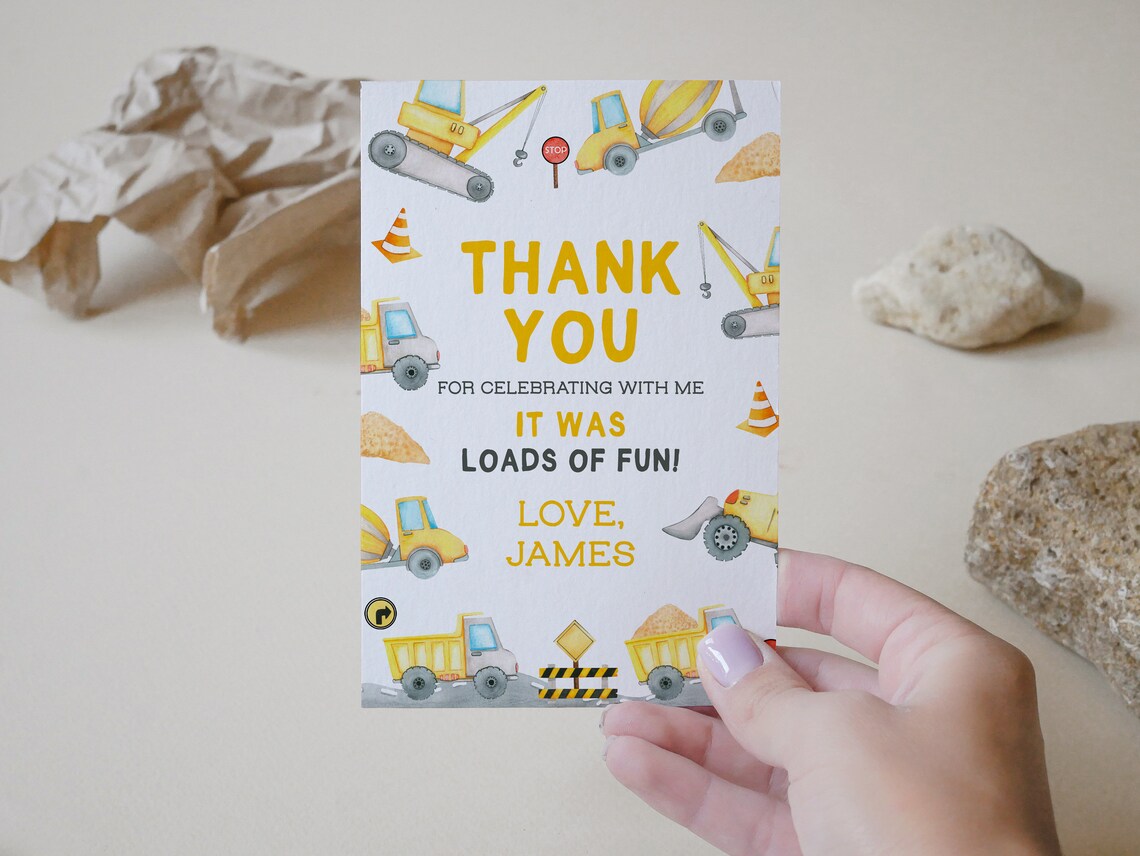 Construction Thank You Card Template, Excavator Dump Truck Digger, Boys ...