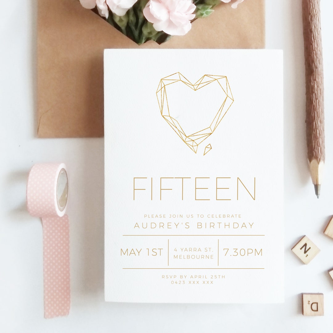 Editable Heart 15th Birthday Party Invitation Download Printable ...