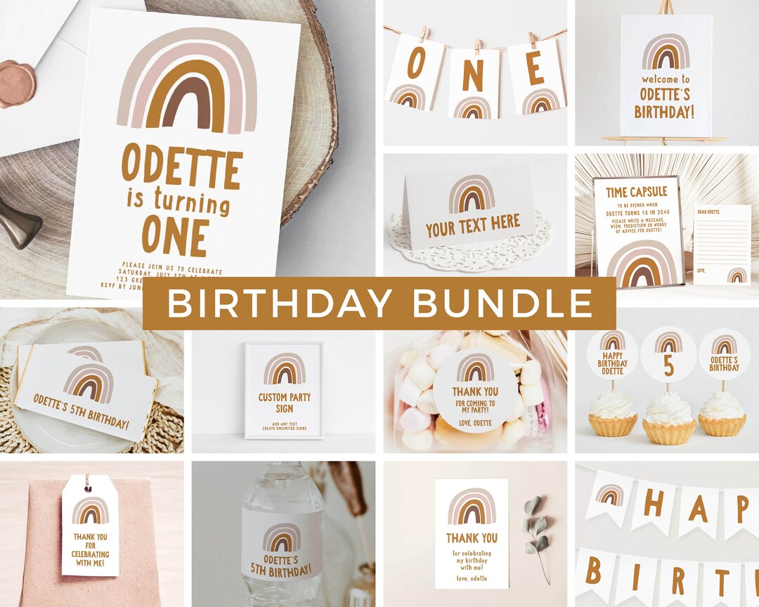 Rainbow Birthday Bundle, Baby Shower Bundle, Boho Baby Shower Bundle ...