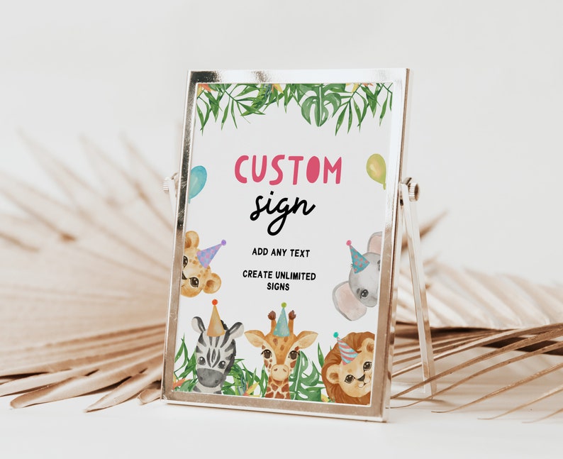 Editable Custom Birthday Sign Template Party Animal Safari - Etsy