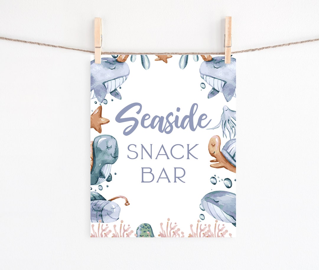Seaside Snacks Food Table Sign, Ocean Animals Kids Under the Sea ...