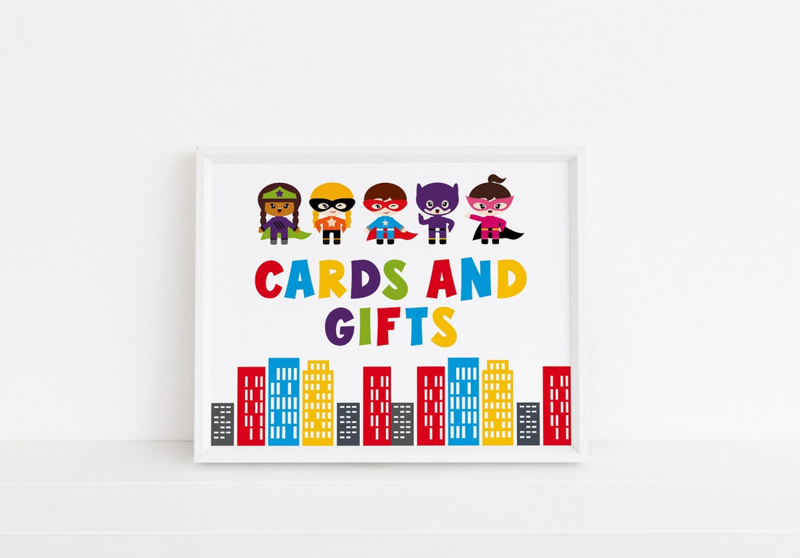 Superhero Cards & Gifts Table Sign - Editable Template, Printable Party ...