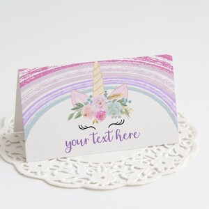 Unicorn Place Card Template, Editable Rainbow Printable Baby Shower ...