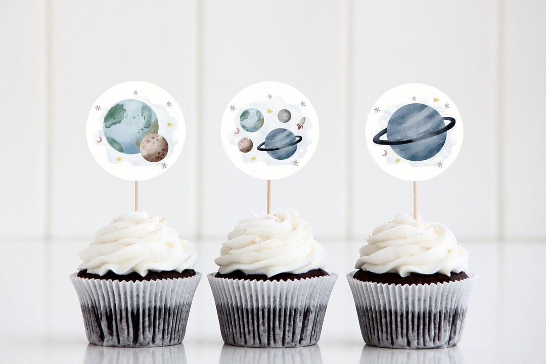 Space Party Cupcake Toppers Rocket Moon Planet Astronaut Outer Space ...