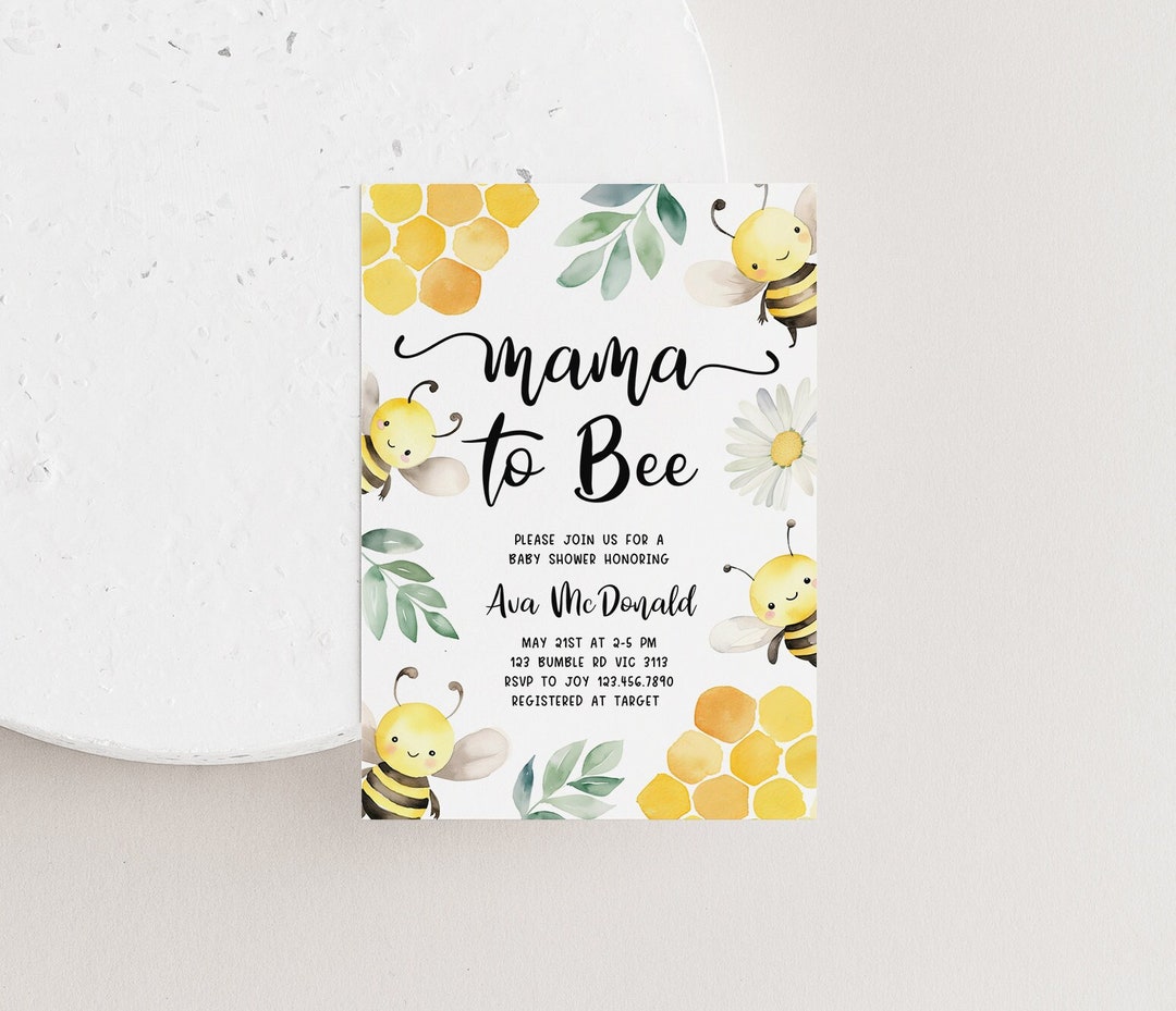 Mama to Bee Baby Shower Invitation, Editable Printable Bumble Bee Daisy ...