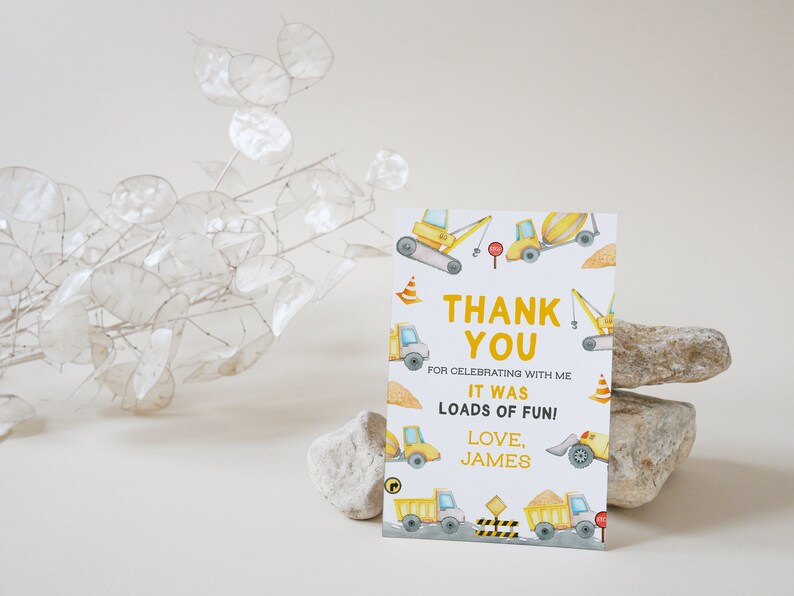Construction Thank You Card Template, Excavator Dump Truck Digger, Boys ...