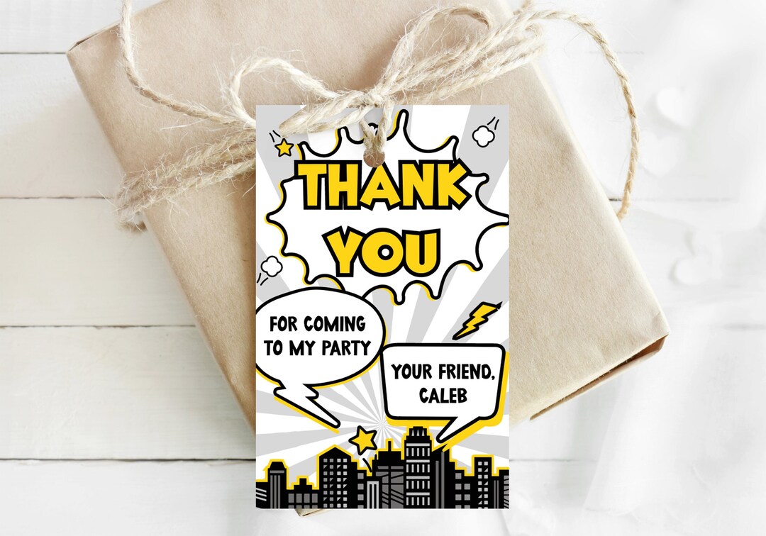 Superhero Thank You Tag, Boys Birthday Favor Comic Book Gift Tag DIY ...