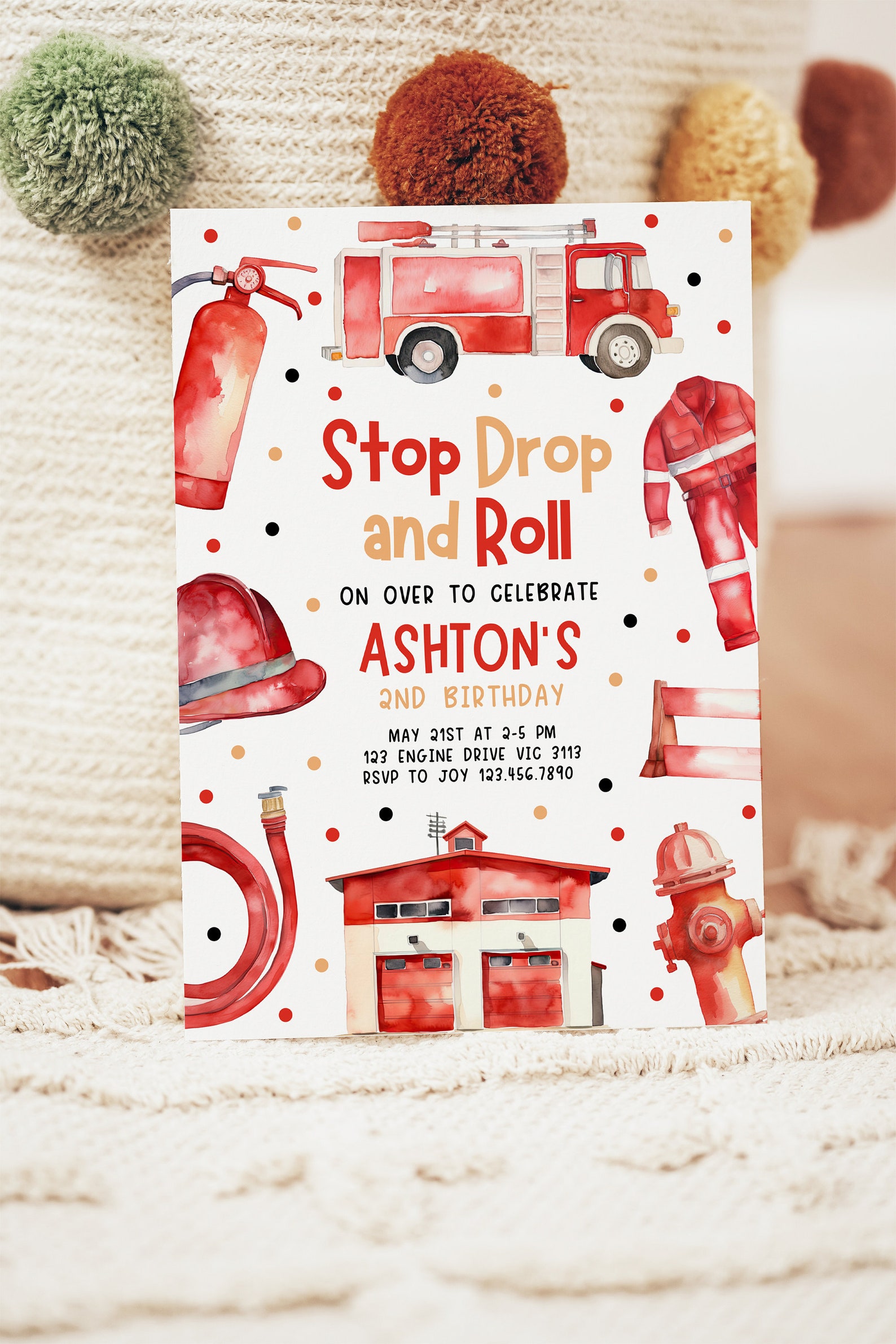 Editable Firefighter Birthday Invite for Boys, Fire Truck Stop Drop ...