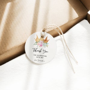 Princess Birthday Tag Template, Princess Party Thank You Tag, Floral ...