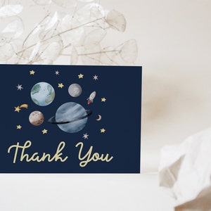 Editable Space Birthday Thank You Card Astronaut Planets to the Moon ...