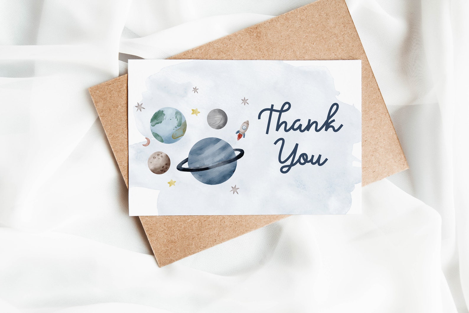 Editable Space Birthday Thank You Card Astronaut Planets to the Moon ...