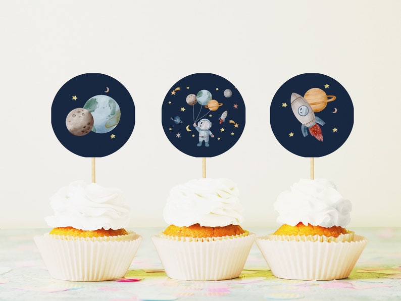 Space Party Cupcake Toppers Rocket Moon Planet Astronaut Outer Space ...