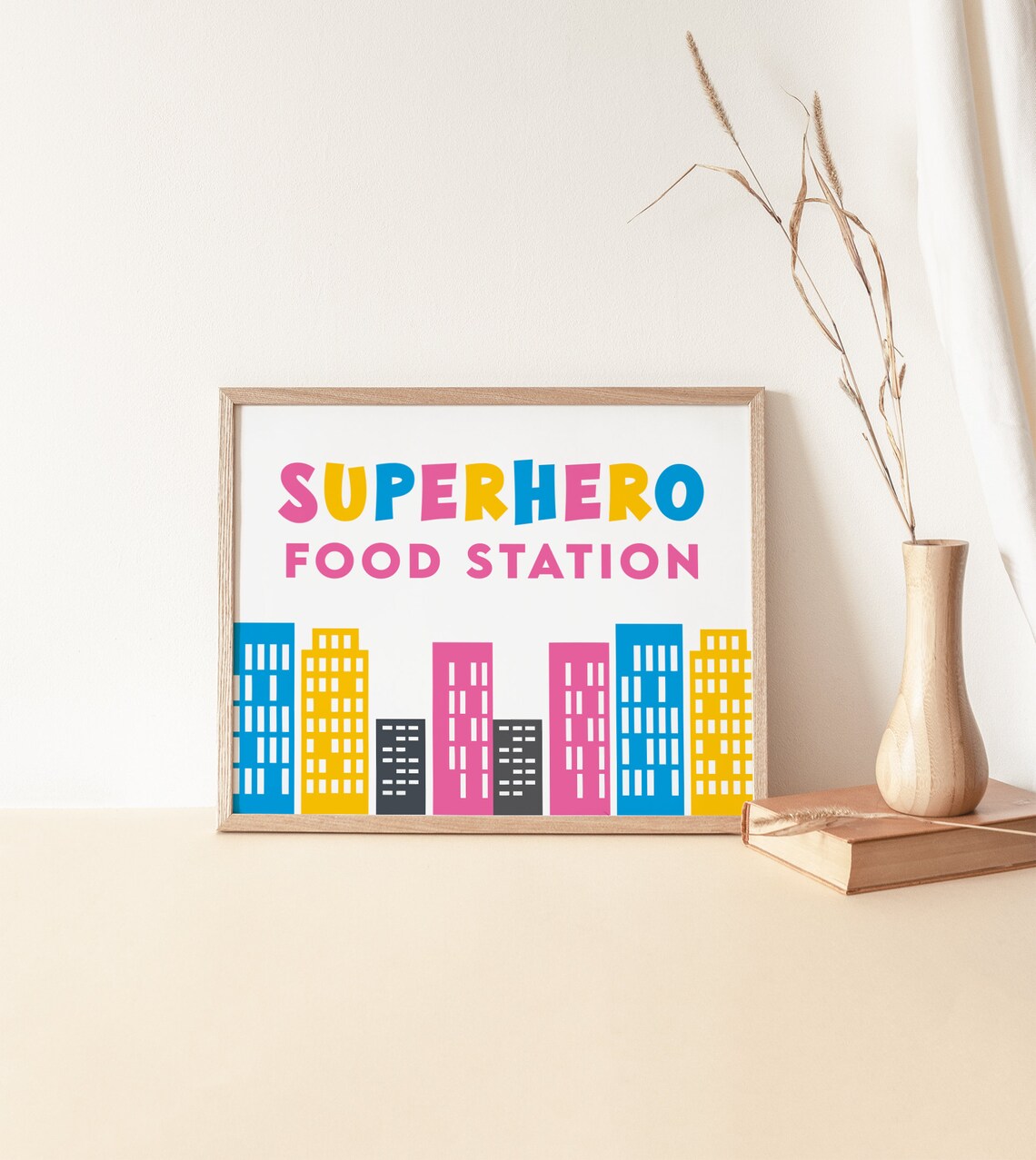 Superhero Birthday Party Sign, Editable 8x10 Pink Food Station Template ...
