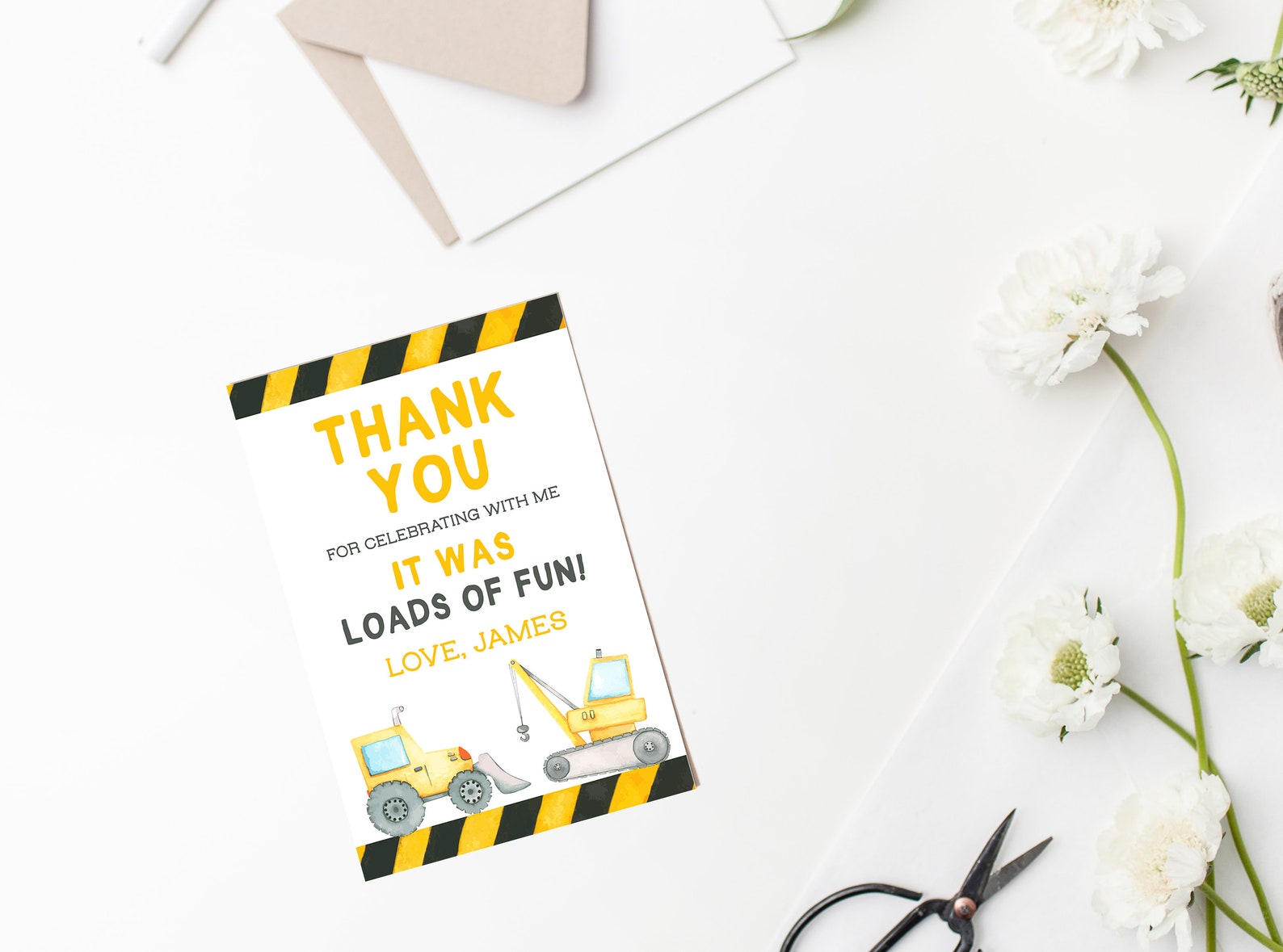 Construction Thank You Card Template, Excavator Dump Truck Digger, Boys ...