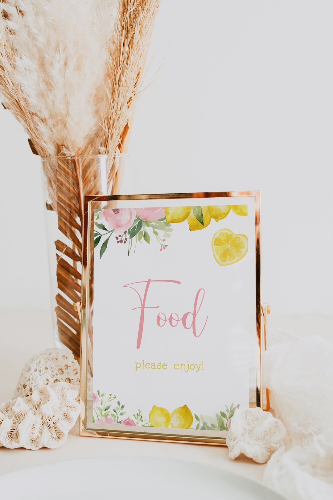 Food Buffet Table Sign, 8x10 Lemon Floral Garden Signage, Editable ...