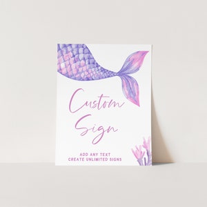 Mermaid Party Sign Custom Text Sign Under the Sea Birthday Custom Sign ...