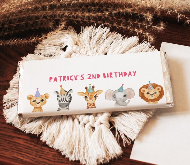 Editable Candy Bar Wrapper Template Party Animals Birthday - Etsy Australia
