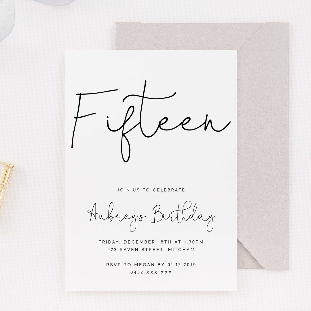 Editable Simple 15th Birthday Party Invitation Download Printable ...