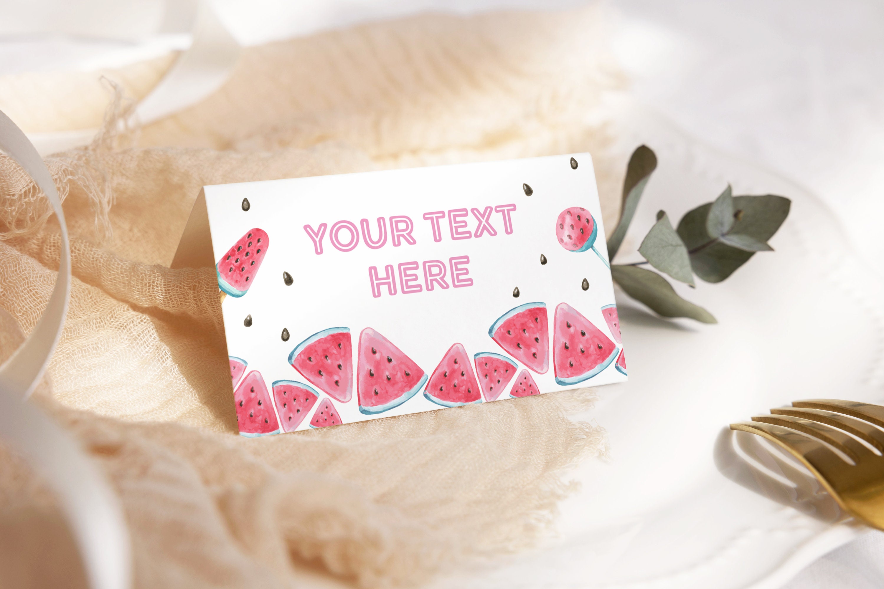 Place Card Labels, Editable Printable Watermelon Buffet Signs Kids 1st ...
