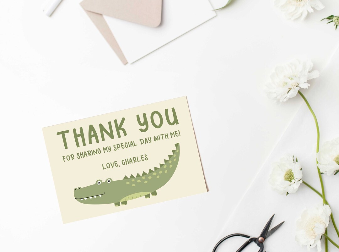 Crocodile Thank You Card Editable Alligator Note - Etsy