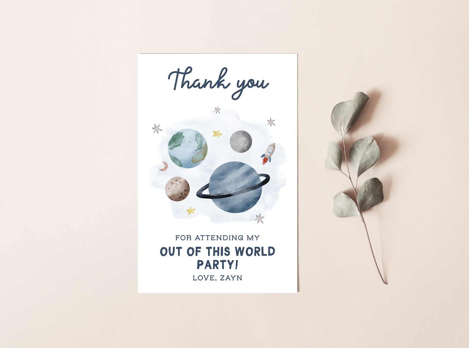 Space Birthday Thank You Card Astronaut Planets Outer Space Party ...