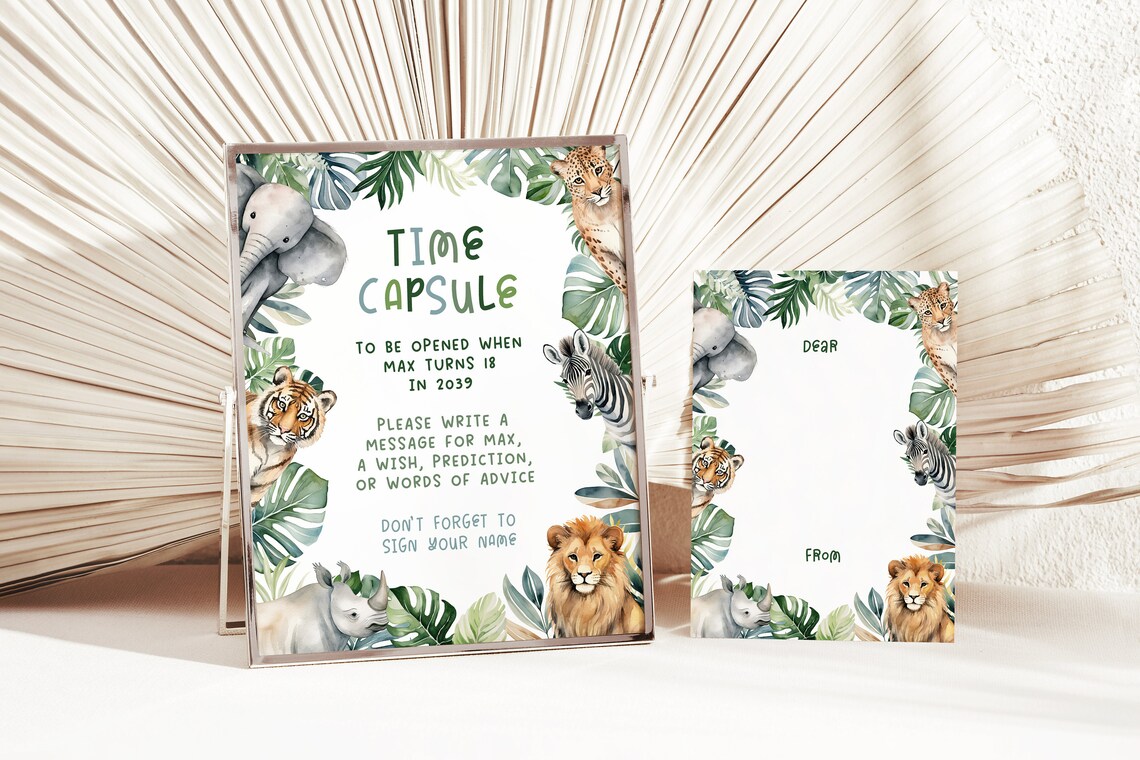 Boys Safari Jungle Time Capsule, 1st Birthday Editable Printable ...