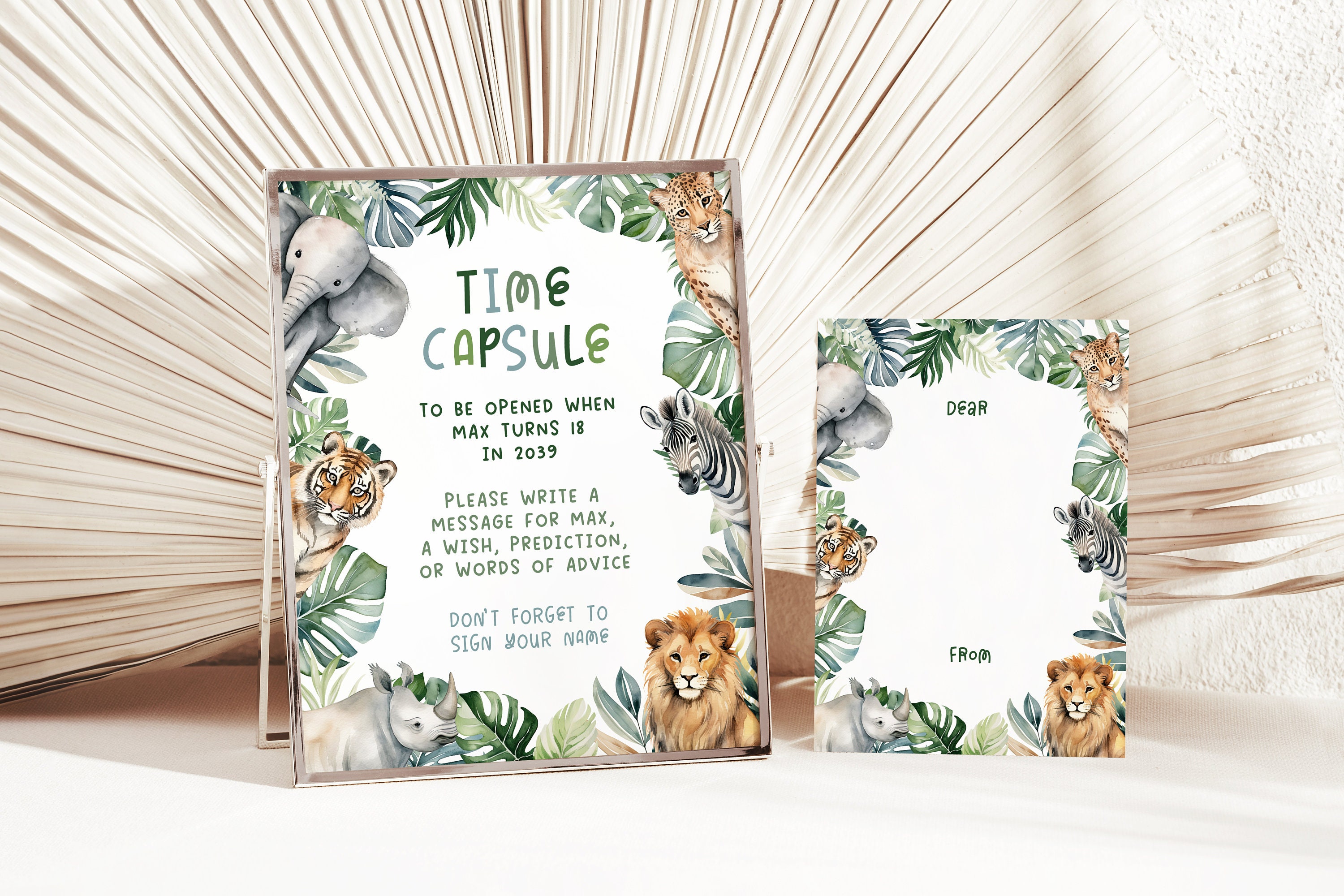 Boys Safari Jungle Time Capsule, 1st Birthday Editable Printable ...