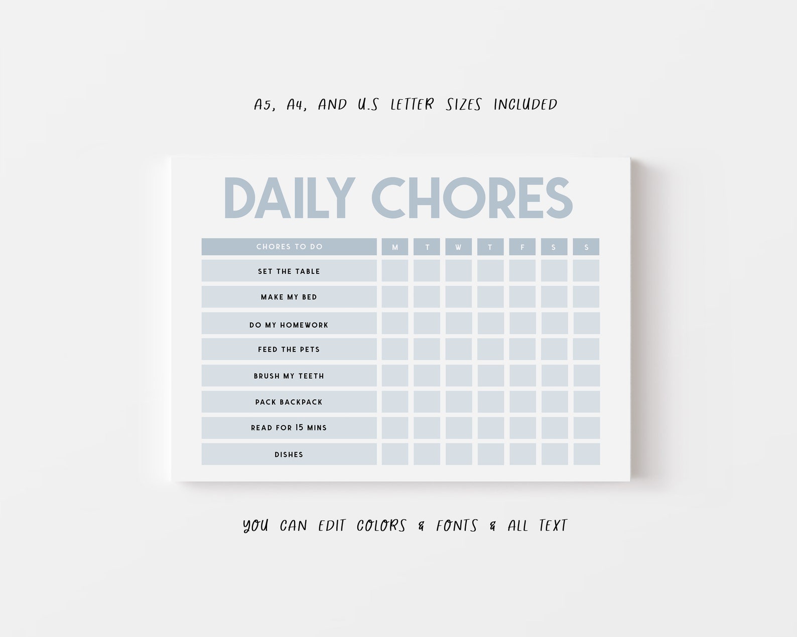 Kids Rewards Chart, Editable Printable Instant Download Pastel Blue ...